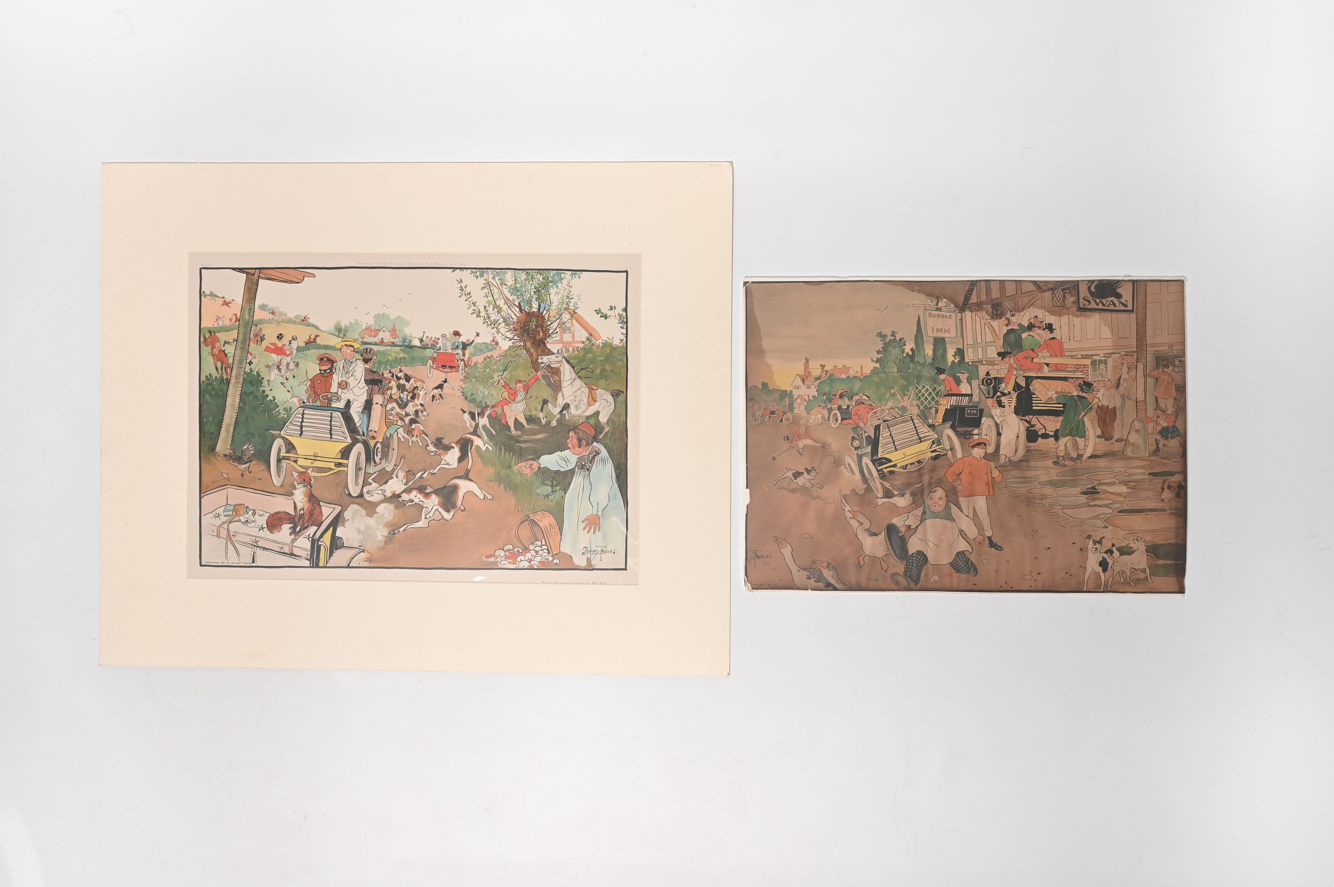 Bonhams Cars : Two amusing veteran motoring prints after Stuart Travis ...