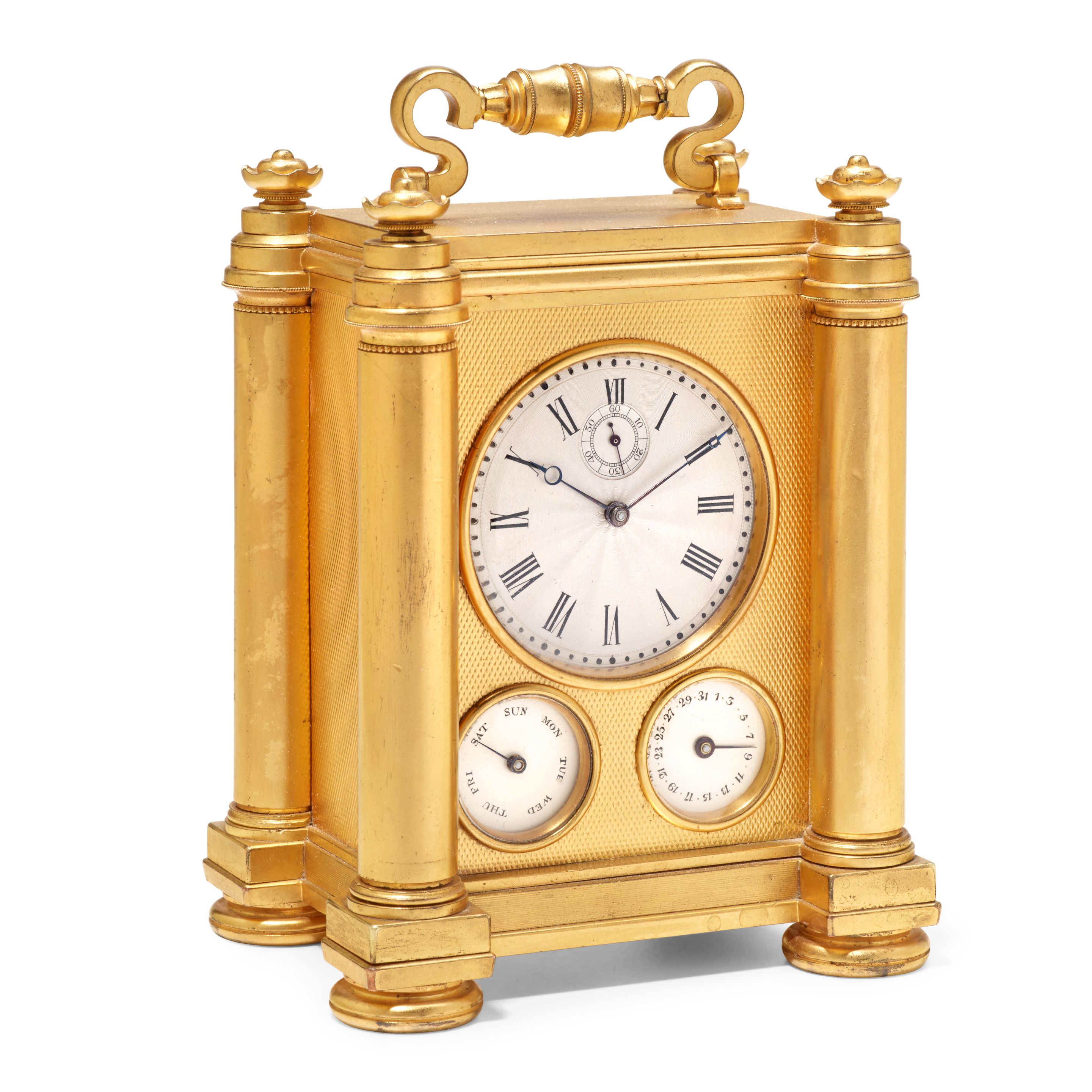 Bonhams : BARWISE, LONDON. A FINE ENGINE TURNED GILT CARRIAGE TIMEPIECE ...