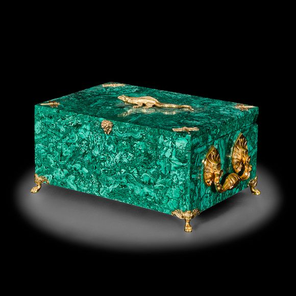 Bonhams : Malachite Intarsia Box with Bronze Decoration