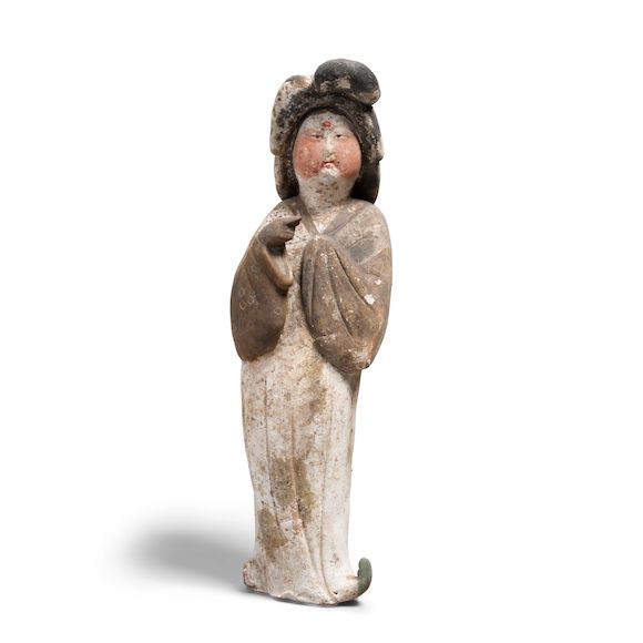 Bonhams : A painted pottery standing figure of a fat lady Tang dynasty