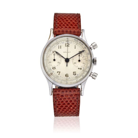 Bonhams : GALLET. A STAINLESS STEEL MANUAL WIND CHRONOGRAPH WRISTWATCH