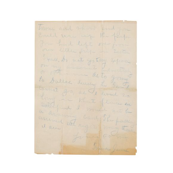 Bonhams : ALS OF FRANK JAMES TO MR. BLACKMORE. JAMES, FRANK. 1843-1915 ...