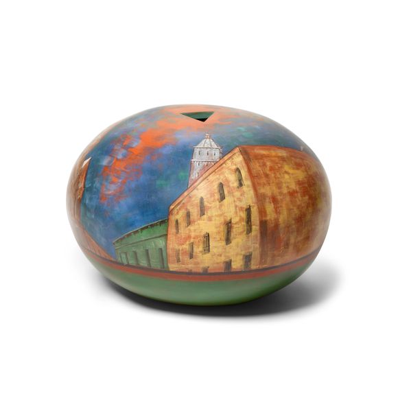 Bonhams : Lydia Buzio (born 1948) Roofscape Vesselcirca 1980painted and ...