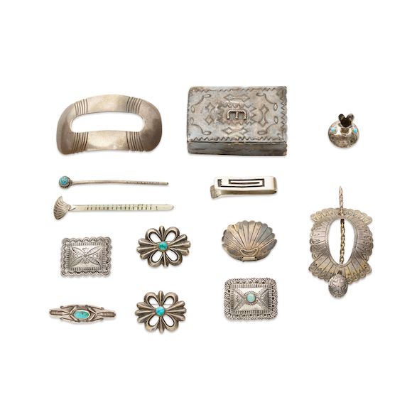 Bonhams : A group of Native American silver accessories and items