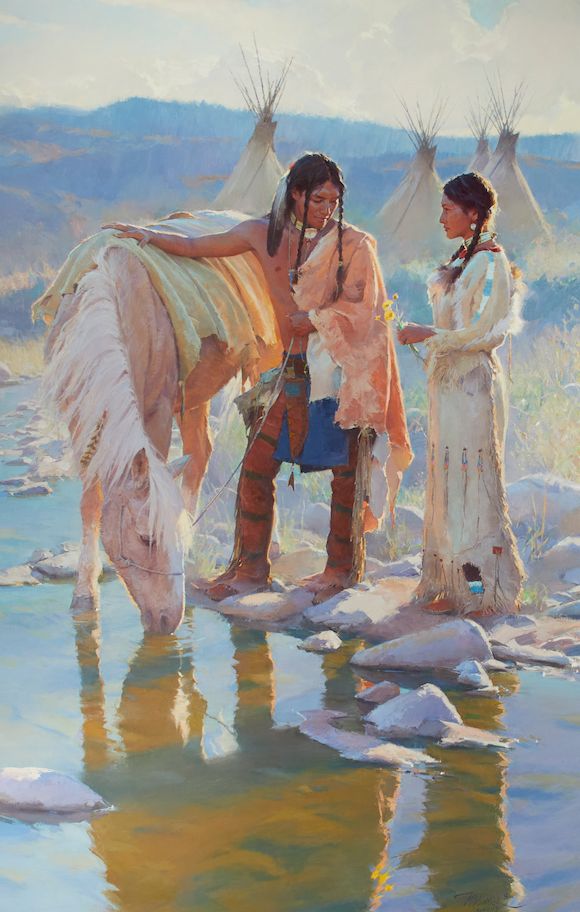 Bonhams : Ronald S. Riddick (born 1952) Lakota Warrior's Farewell 72 x ...