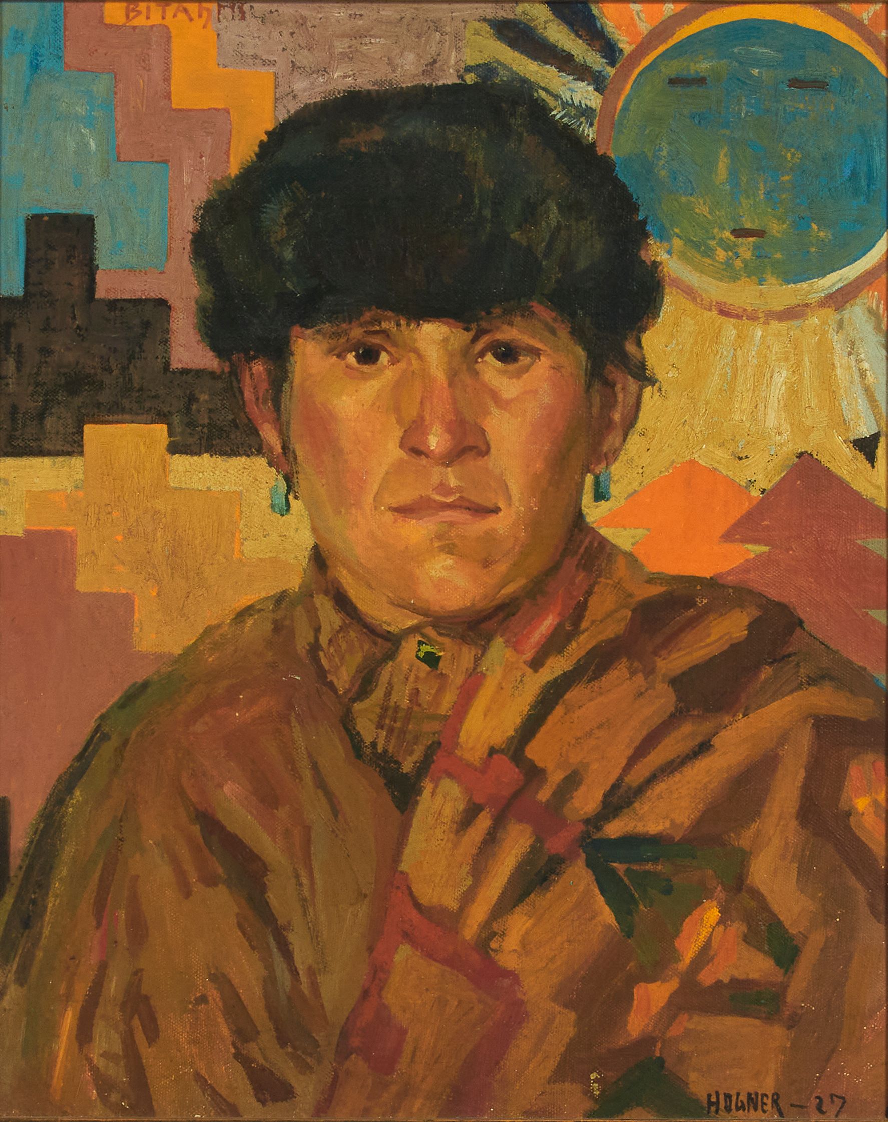 Bonhams : Nils Hogner (1887-1970) Portrait of a Navajo Man 16 x 13in ...