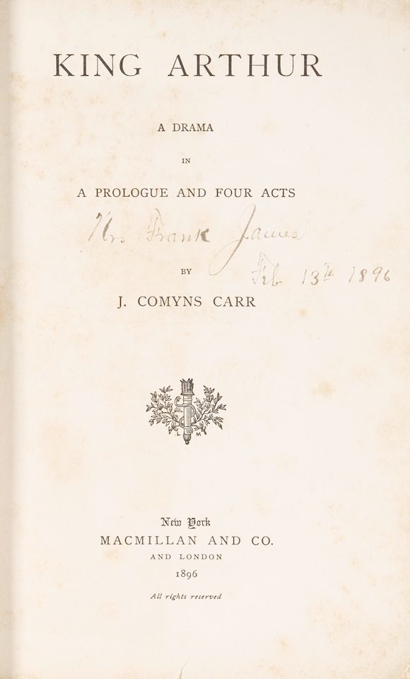 Bonhams : PRESENTATION COPY FROM FRANK JAMES TO HIS WIFE. CARR, J ...