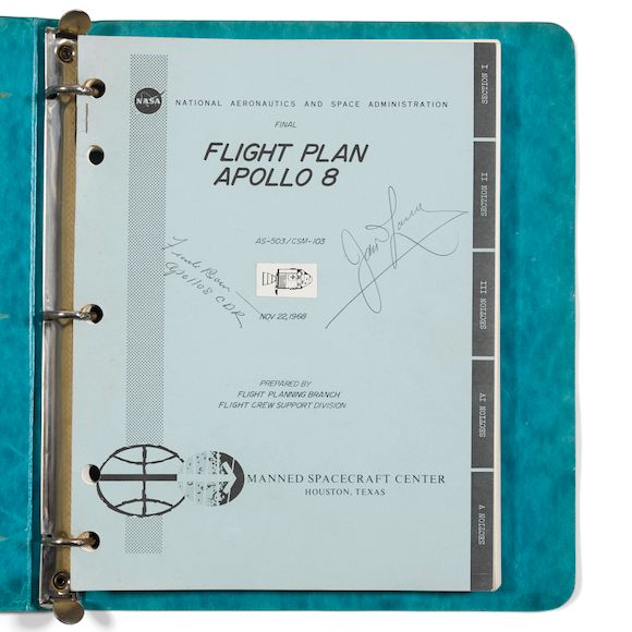 Bonhams : APOLLO 8 FLIGHT PLAN SIGNED BY FRANK BORMAN & JAMES LOVELL ...