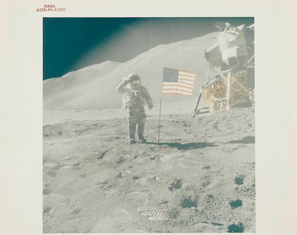 Bonhams : APOLLO 15 NASA "RED NUMBER" PHOTOGRAPH DAVE SCOTT STANDS TALL ...