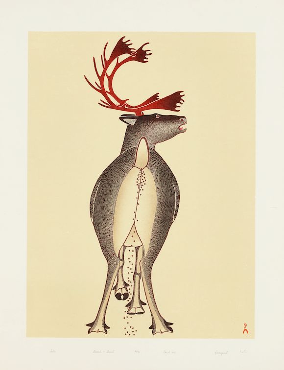 Bonhams : A Kananginak Pootoogook, R.C.A. stonecut and stencil, "Tuktu ...