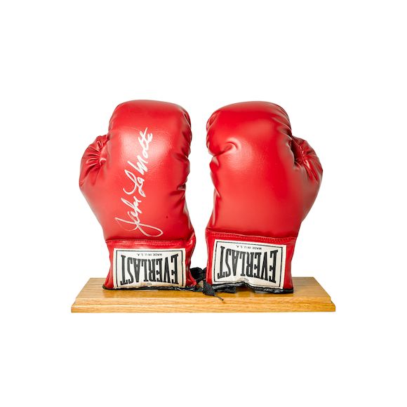 Bonhams : JAKE LAMOTTA BOXING GLOVES AND SIGNED PHOTO