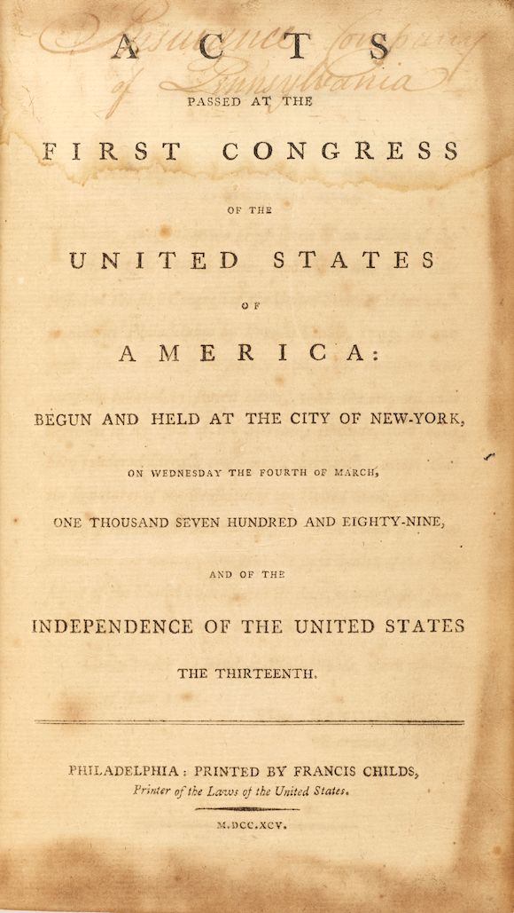 Bonhams : UNITED STATES CONGRESS. Acts Passed at the First [Second and ...