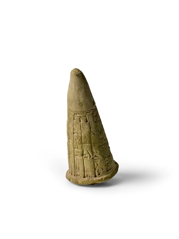 Bonhams : MESOPOTAMIAN CLAY CONE. Ancient inscribed clay artifact, c ...