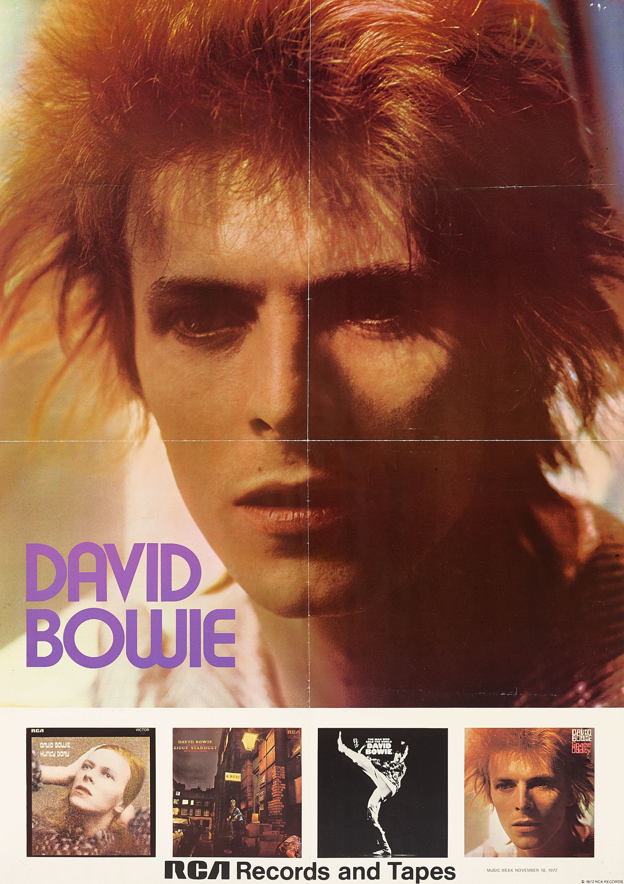 Bonhams : David Bowie Promotional poster, 1972