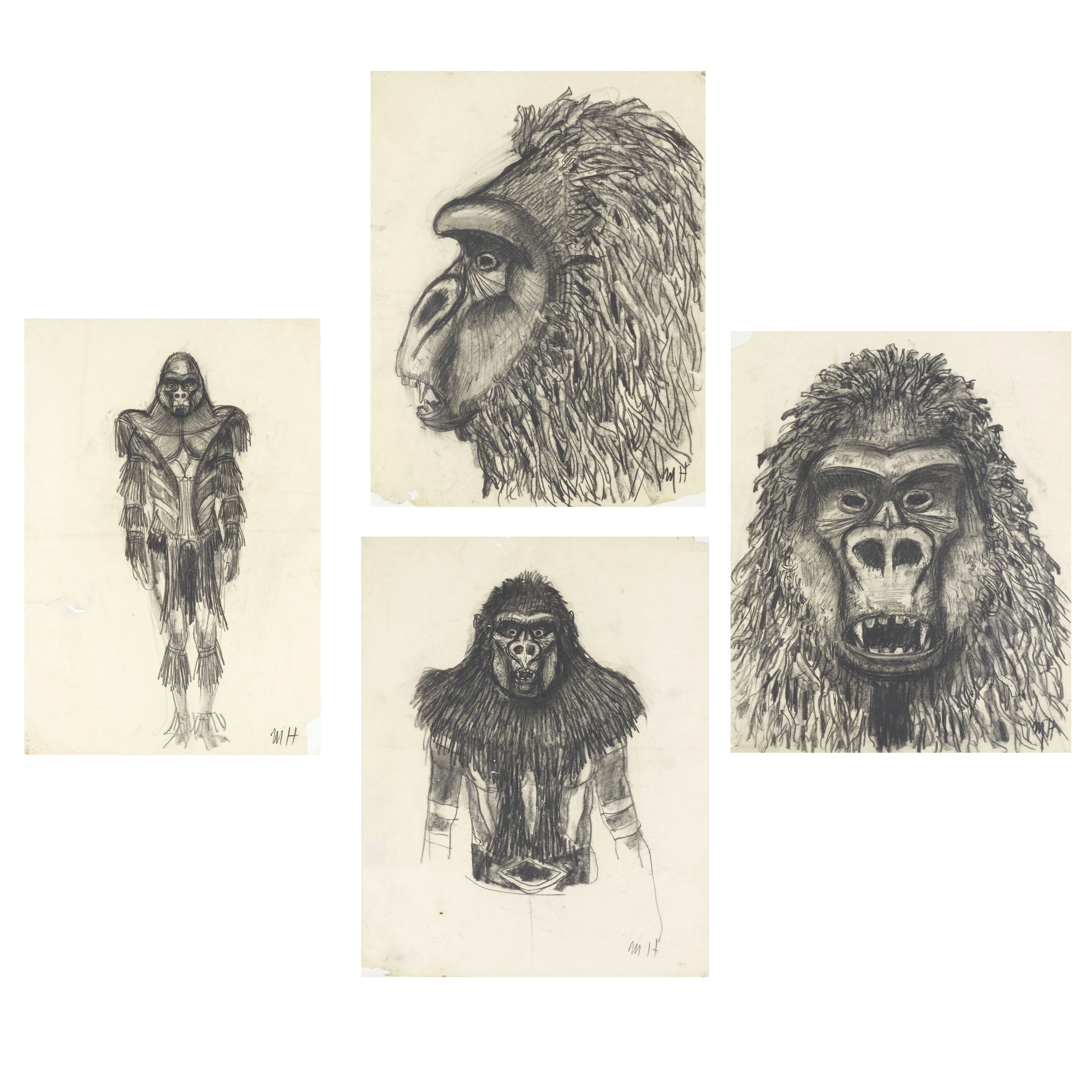 A King Kong (1976) group of original drawings by Mentor Huebner ...