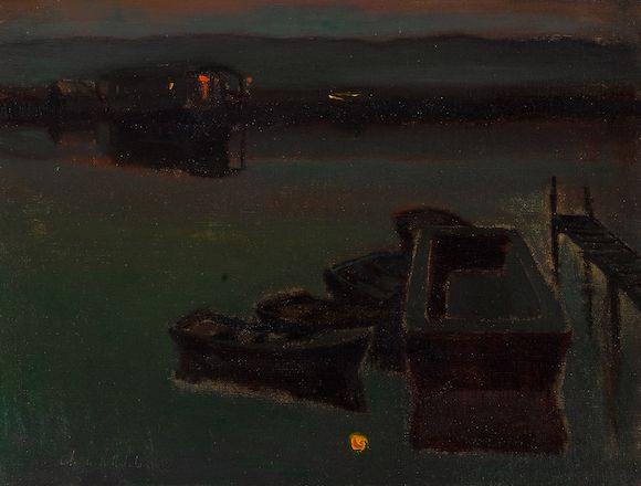 Bonhams : Charles Rollo Peters (1862-1928) Nocturne with Boats 19 x ...