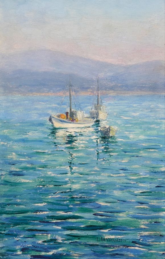Bonhams : Lillie May Nicholson (1884-1964) Three boats in Monterey Bay ...