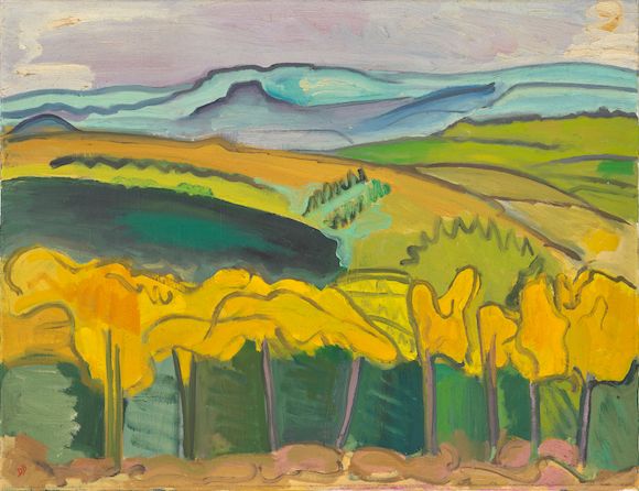 Bonhams : David Barbero (1938-1999) Fall Scene 20 1/8 x 26 1/8 in. (51. ...