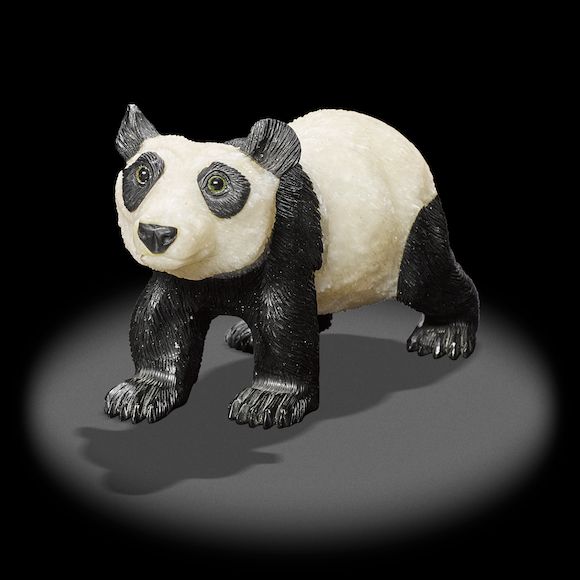 Bonhams : Calcite and Black Obsidian Carving of a Panda Bear by Manfred ...
