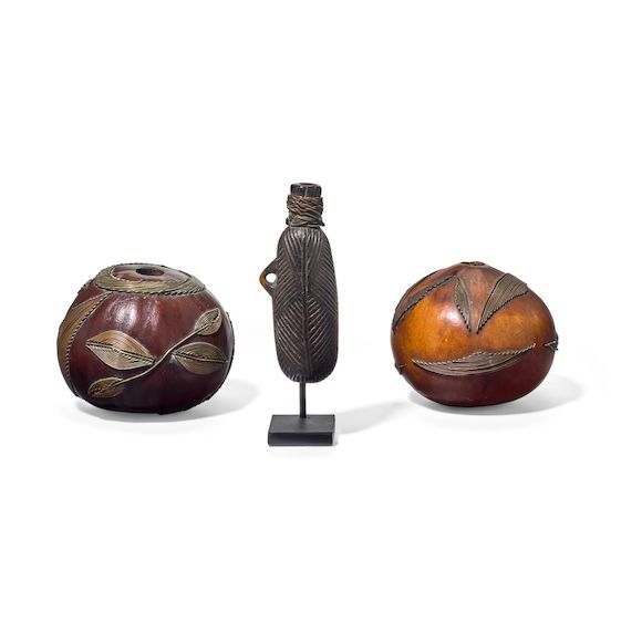 Bonhams : Two Zulu Snuff Gourds and a Shona snuff bottle; South Africa