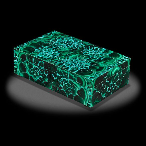 Bonhams : Chatoyant Malachite and Chrysocolla Box by Konstantin Libman