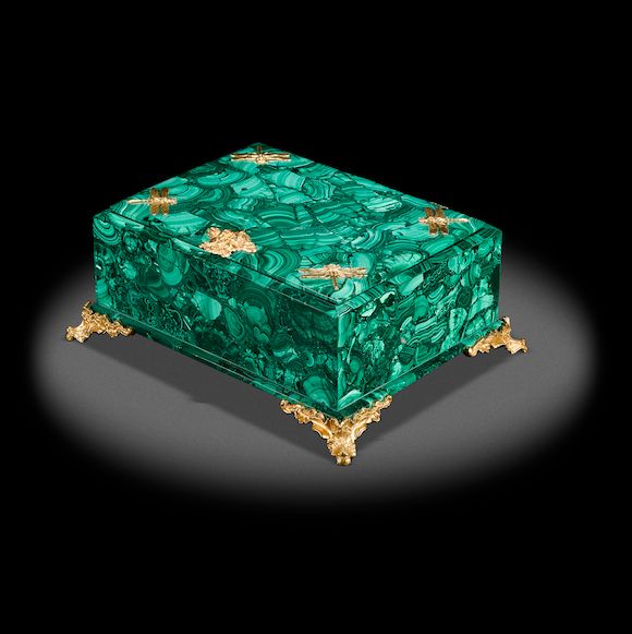 Bonhams : Large Malachite Intarsia Box with Gilt-Bronze Decoration
