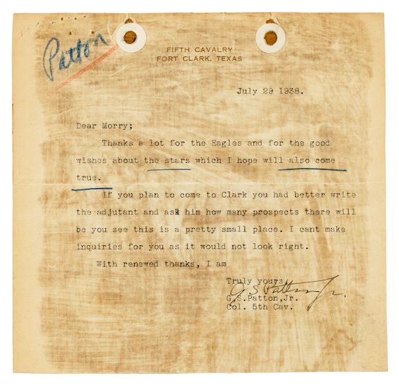Bonhams : PATTON, GEORGE S. 1885-1945. Typed Letter Signed (G.S. Patton ...