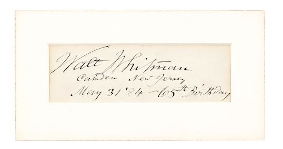 Bonhams : WHITMAN, WALT. 1819-1892. Signature ("Walt Whitman"), signed ...