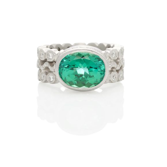 Bonhams : DORIS PANOS: AN 18K WHITE GOLD, GREEN TOURMALINE AND DIAMOND RING
