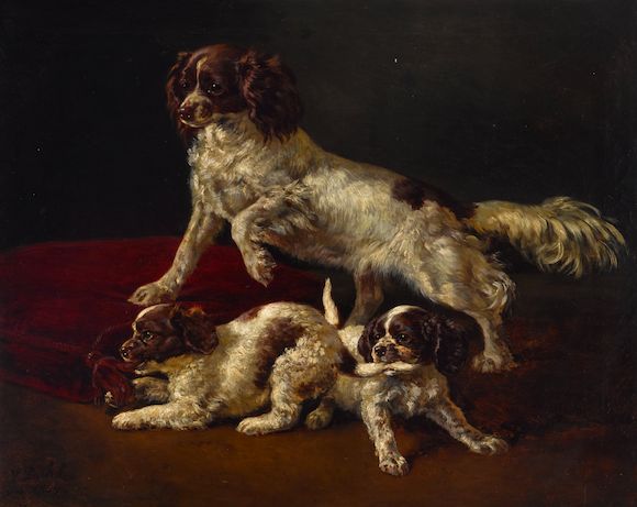 Bonhams : Siegwald Johannes Dahl (Norwegian, 1827-1902) Spaniel puppies ...
