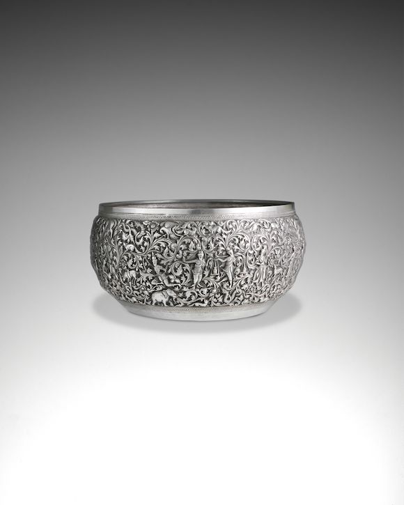 Bonhams : A SILVER OFFERING BOWL WITH FLORAL AND FAUNAL DECORATION ...