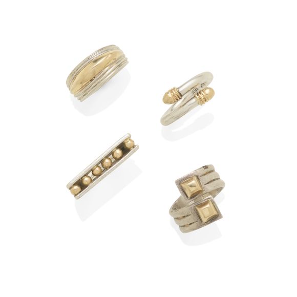 Bonhams : A GROUP OF FOUR SILVER AND GOLD RINGS, WILLIAM SPRATLING