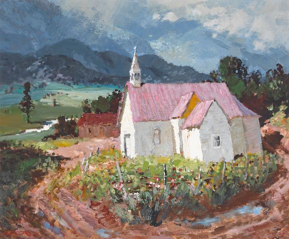 Bonhams : Fremont F. Ellis (1897-1985) Chapel at Gascon 25 x 30 in ...