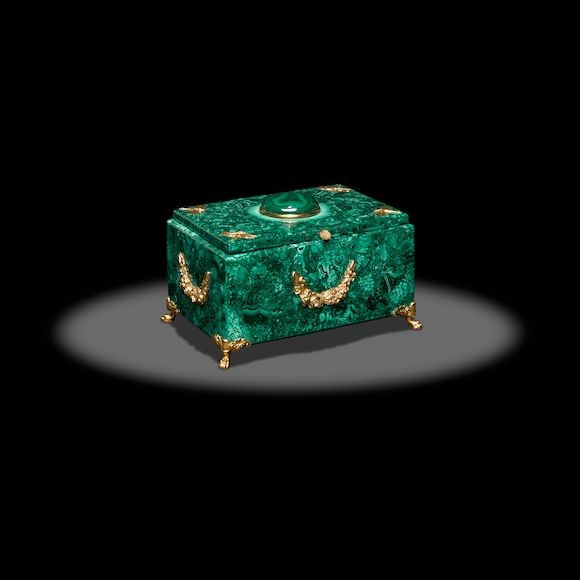 Bonhams : Gilt-bronze Mounted Malachite Intarsia Box