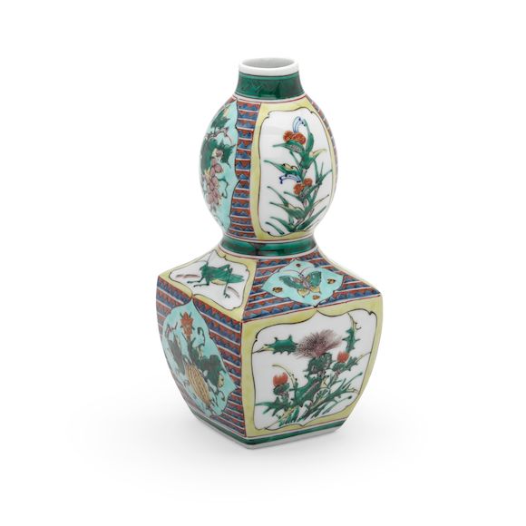 Bonhams : A JAPANESE KO KUTANI PORCELAIN DOUBLE GOURD VASE, THREE ...