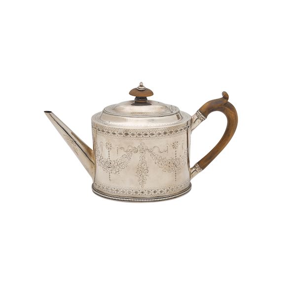 Bonhams : A GEORGE III SILVER BRIGHT-CUT TEA POT by Hester Bateman ...