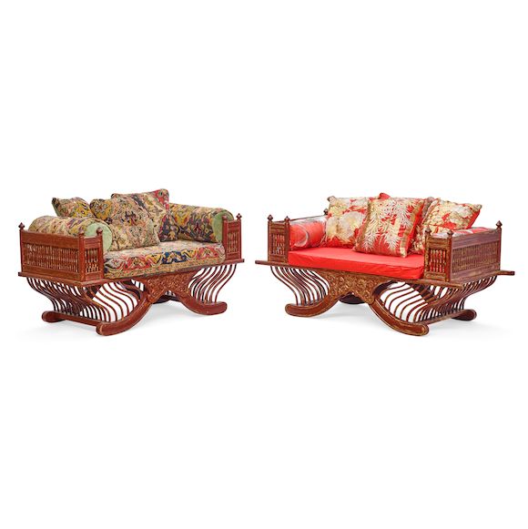 Bonhams : TWO THAI GILT AND PAINTED WOOD DAYBEDS