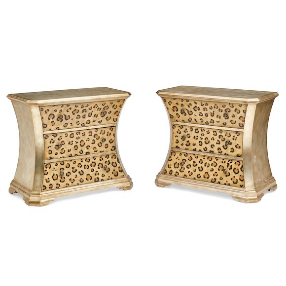 Bonhams : A PAIR OF CHEETAH PRINT BEDSIDE CHESTS