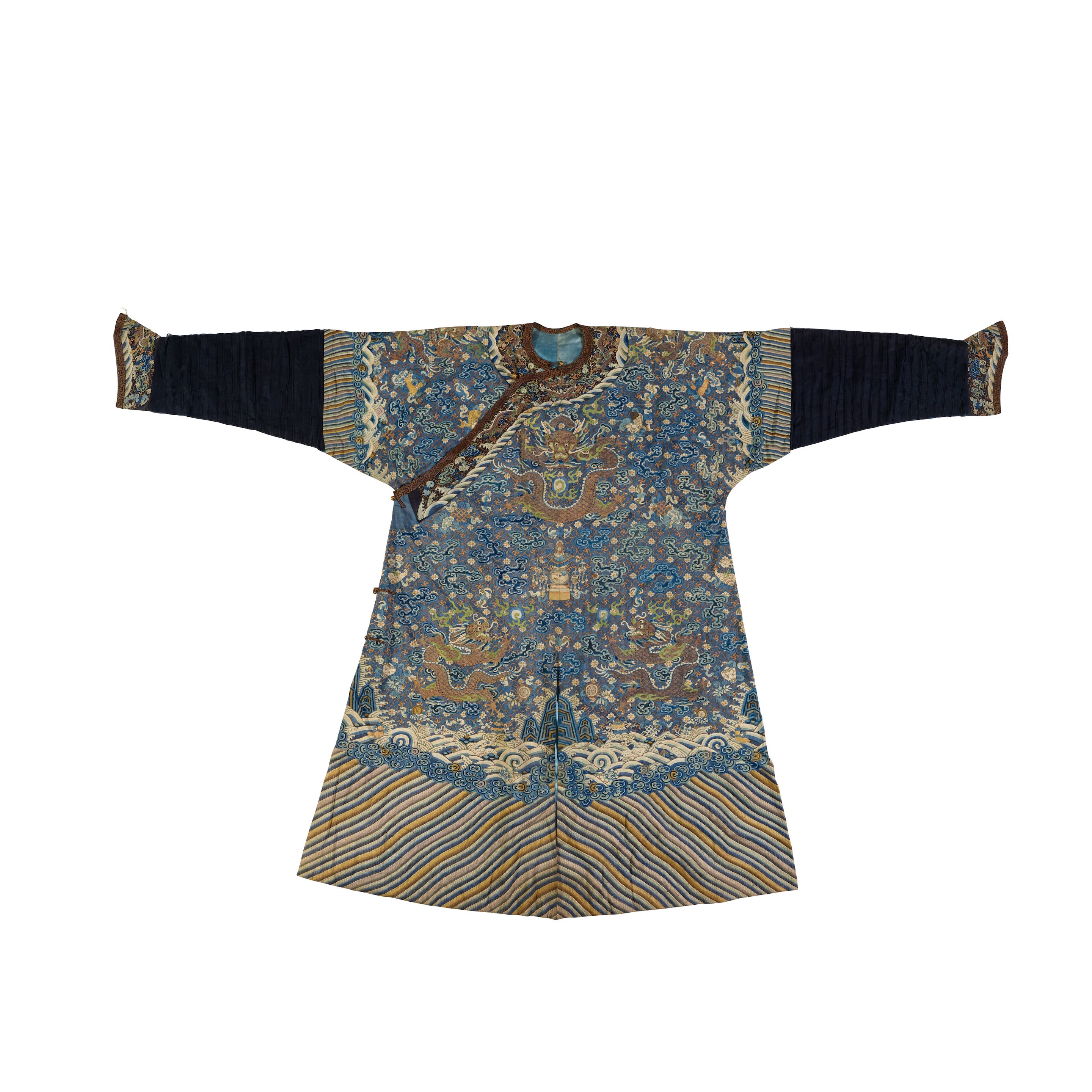Bonhams : A BLUE-GROUND SILK KESI 'DRAGON' ROBE 19th century