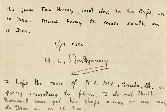 Bonhams : MONTGOMERY, BERNARD LAW. 1887-1976. Autograph Letter Signed ...