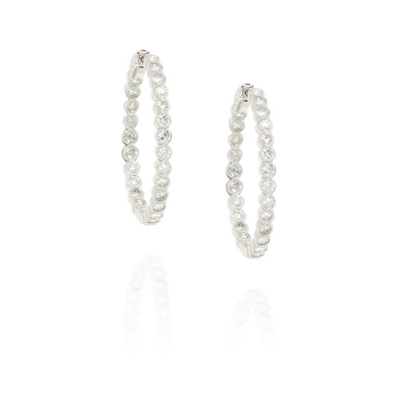 Bonhams A Pair Of 18k White Gold And Diamond Hoop Earrings