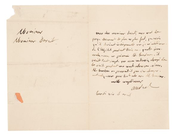 Bonhams : ANDRAL, GABRIEL. 1797-1876. A group of 3 Autograph Letters ...