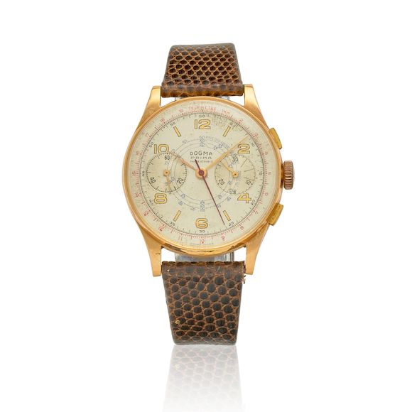Bonhams : DOGMA PRIMA. AN 18K GOLD MANUAL WIND CHRONOGRAPH WRISTWATCHc ...