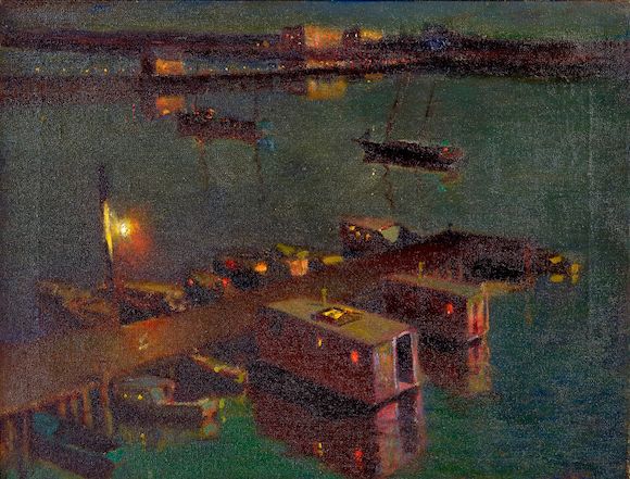 Bonhams : Charles Rollo Peters (1862-1928) Houseboats and Wharf ...