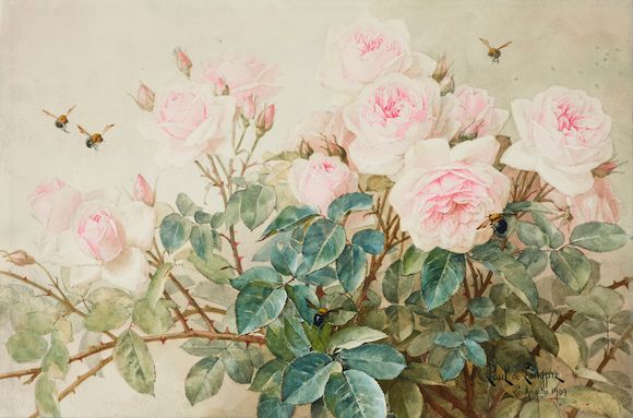 Bonhams : Paul de Longpre (1855-1911) Roses sight 16 1/2 x 25 in ...