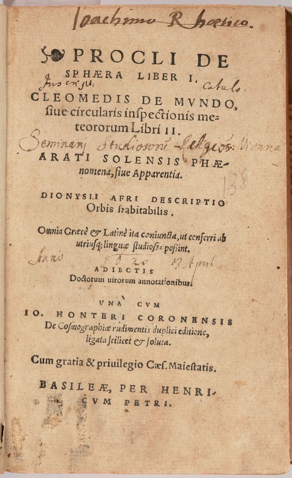 Bonhams : A SCIENTIFIC BOOK FROM THE LIBRARY OF RHETICUS. RHETICUS ...