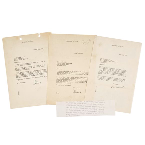 Bonhams : THREE IRVING BERLIN LETTERS. BERLIN, IRVING. 1888-1989. 3 ...