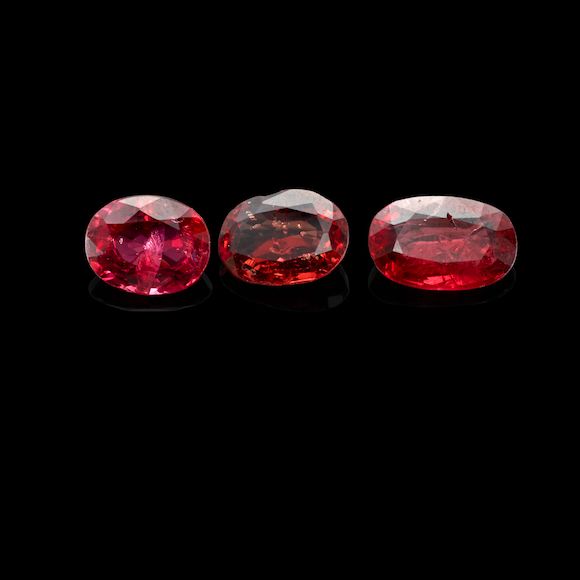 Bonhams : Three Purplish Red Spinels