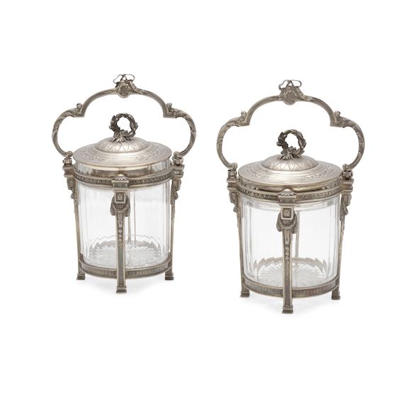 Bonhams : A PAIR OF FRENCH GLASS AND STERLING SILVER PICKLE JARS by ...