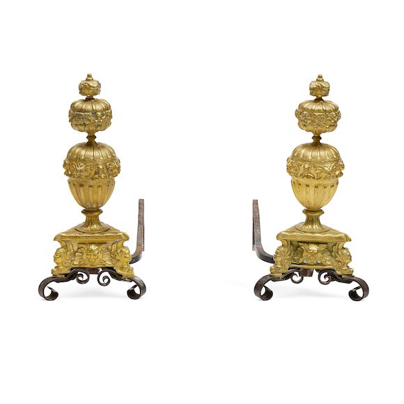 Bonhams : A PAIR OF BAROQUE STYLE BRASS ANDIRONS